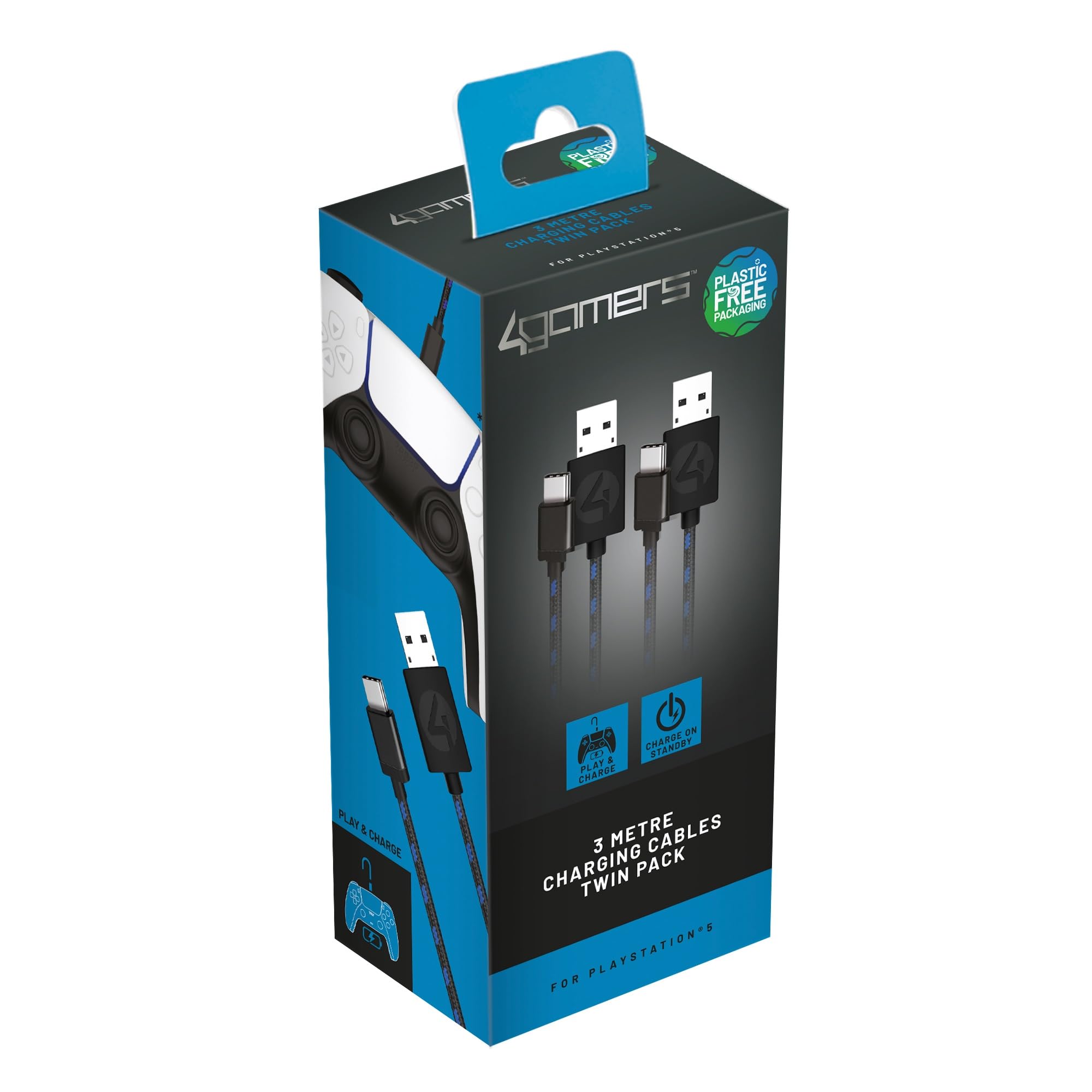 Amazon.com: 4Gamers 3M Twin Premium Braided Play & Charge Cables ...