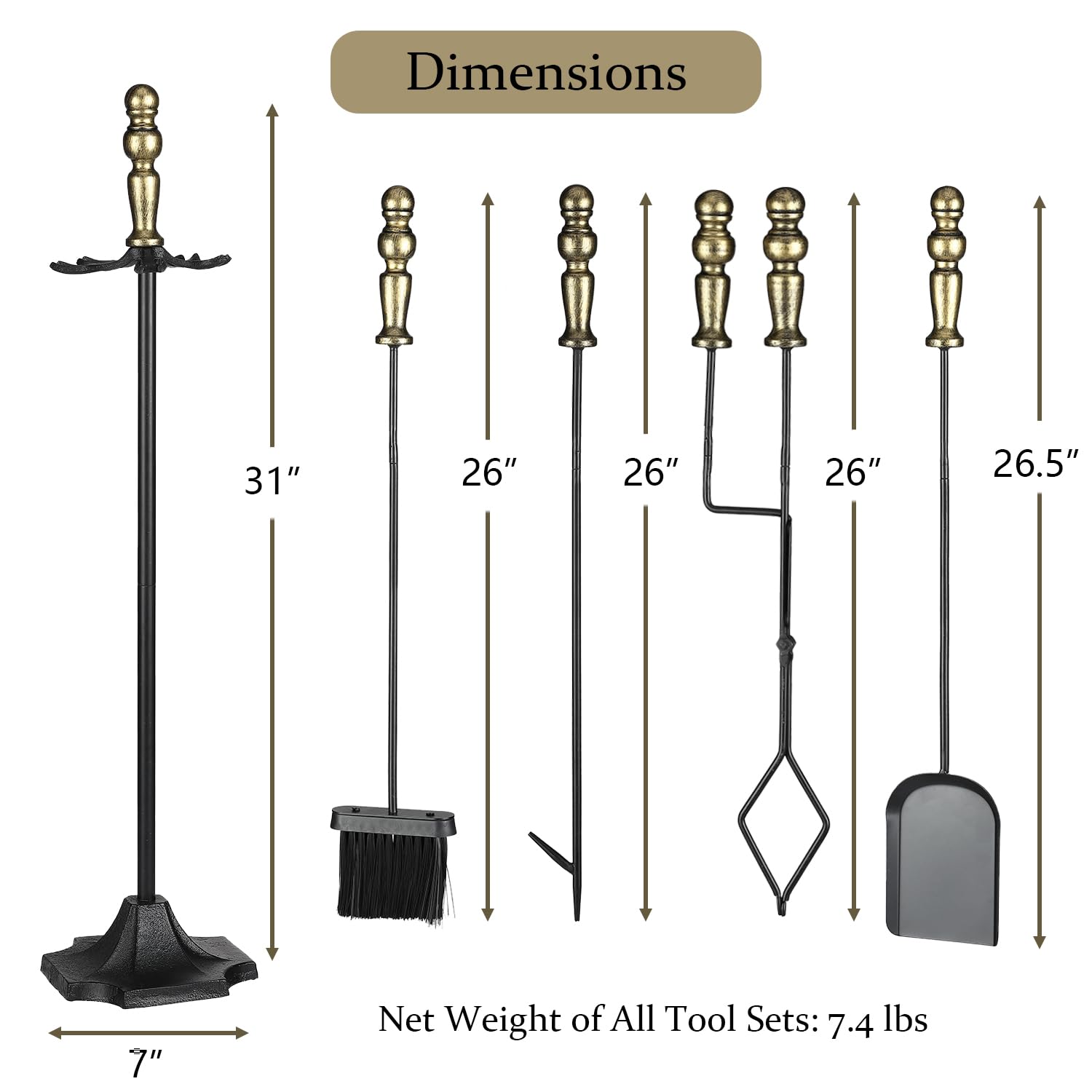 Fireplace Tools Set 5 Pcs Wrought Iron Fire Place Tools, Fireplace Tool ...