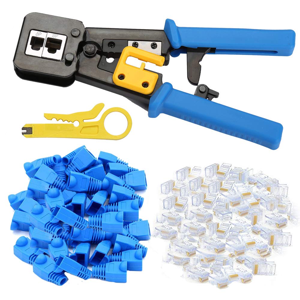 Hiija RJ45 Crimp Tool Pass Through Cat5 Cat5e Cat6 Crimping Tool for ...