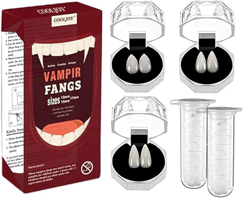 Amazon.com: COOLJOY 3 Sizes Vampire Fangs Teeth with Adhesive Halloween ...