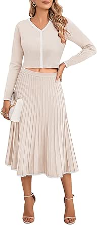 Amazon.com: Pink Queen 2 Piece Sets For Women Long Sleeve Crop Top ...