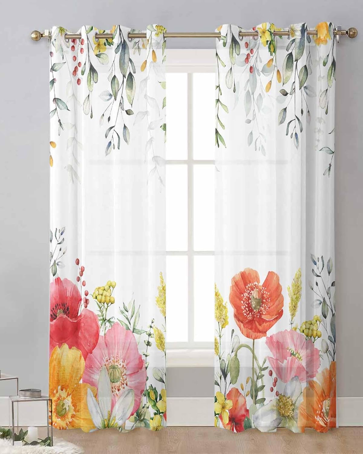 Amazon.com: Spring Floral Sheer Curtains - 84 Inch Long, 2 Panel Set ...