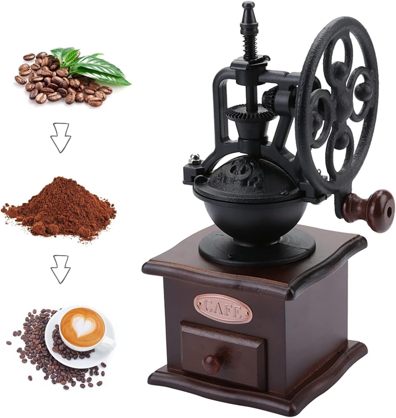 Manual Molinillo de Café, Manivela de Mano Molinillo con Mango de Acero ...