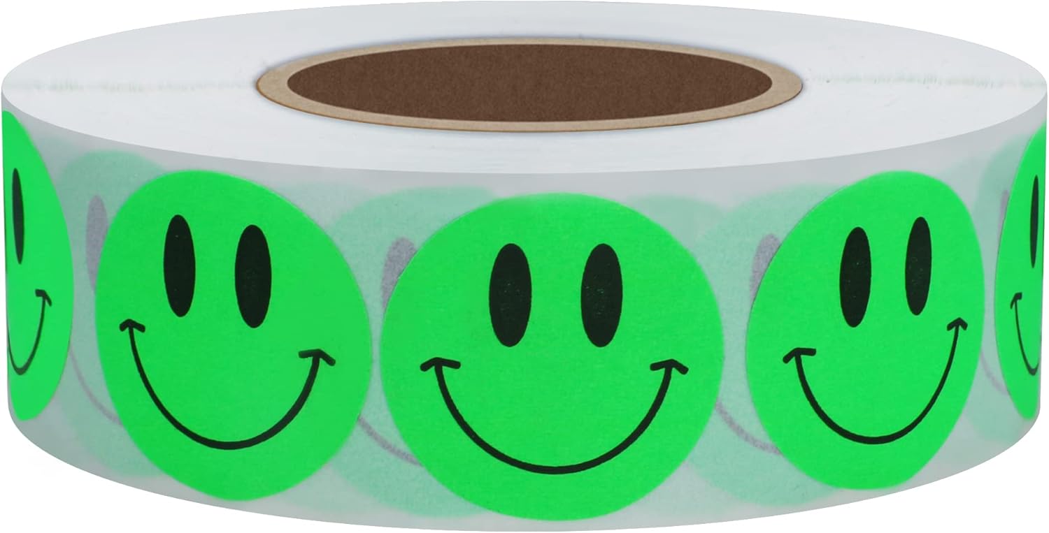 Amazon.com : Hybsk 1 Inch Fluorescent Green Smiley Face Stickers Happy ...