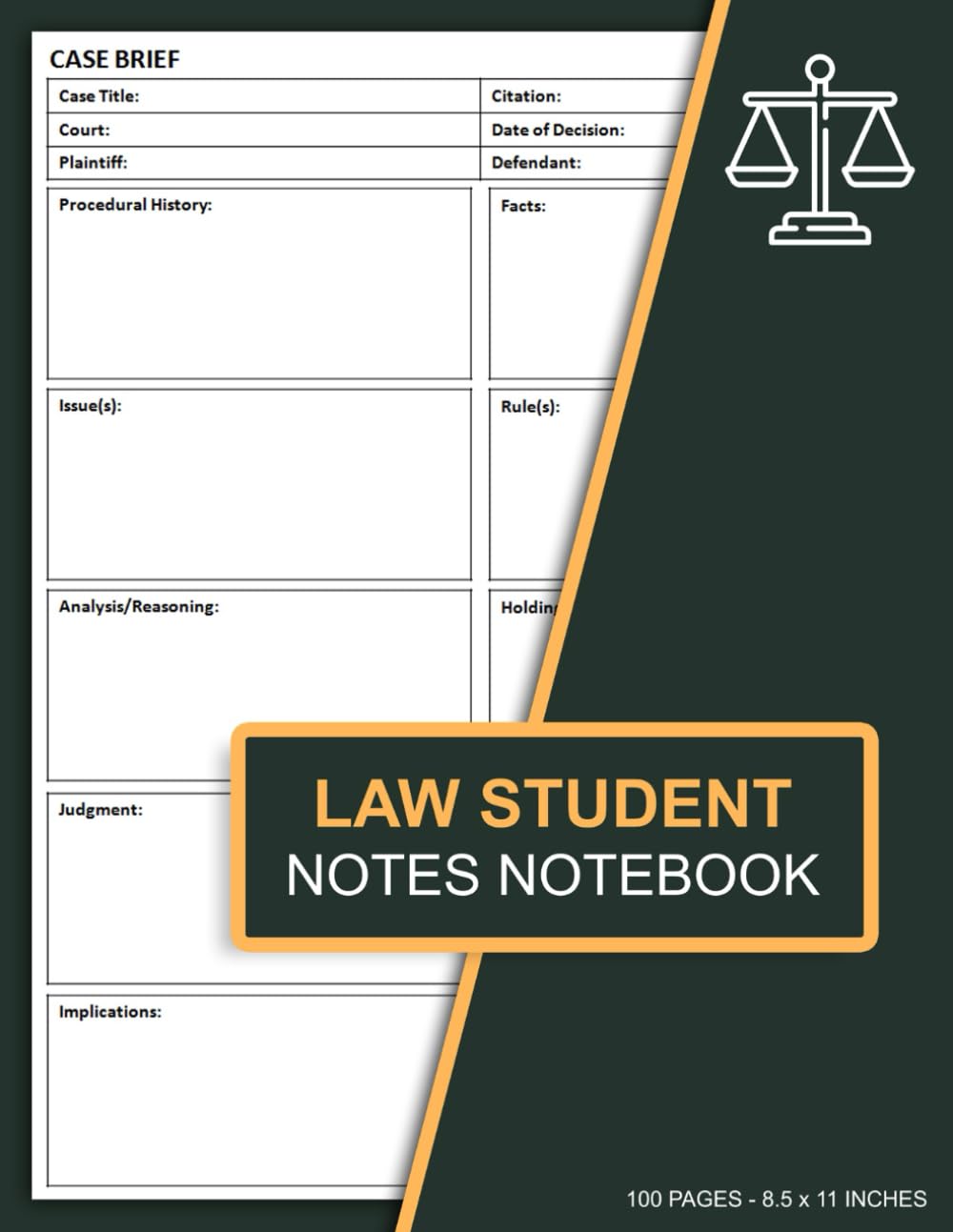 Law Student Notes Notebook: Case Brief Note-Taking Journal | Note ...