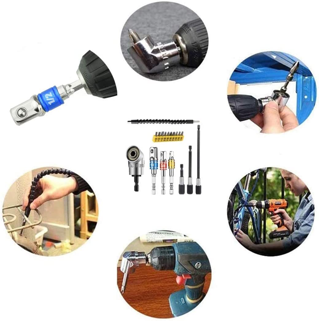 Drill Bit Extension Set 30-Piece - Right Angle & Flexible Bendable ...