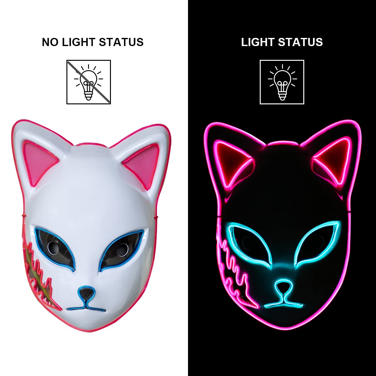 Demon Slayer Mask Japanese Anime Mask, Led Halloween Mask Demon Fox ...
