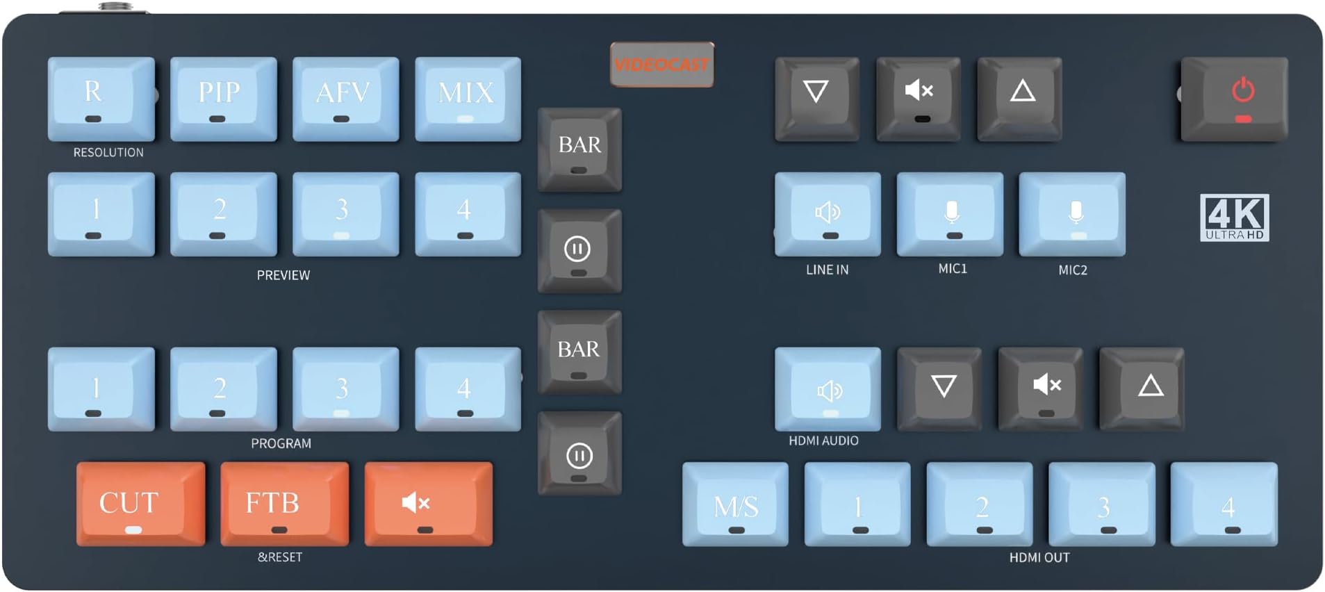 VIDEOCAST Mini 4K HDMI Multi-Camera Video Mixer Switcher 4 x HDMI ...