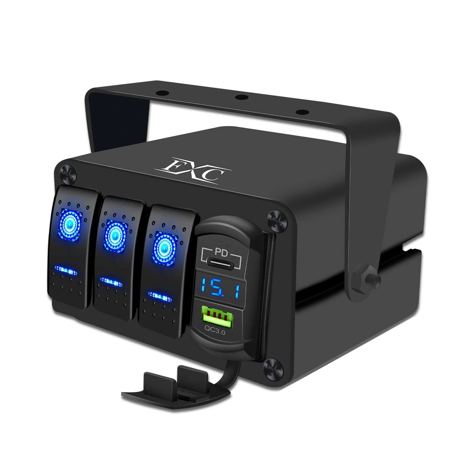 Snapklik.com : FXC 3 Gang Aluminum Rocker Switch Panel Blue Backlit