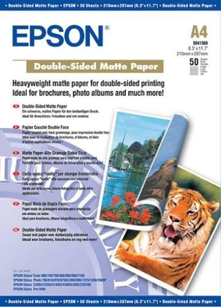Epson A4 Double Sided Matte Photo Paper (50 Pack) C13S041569 : Amazon ...
