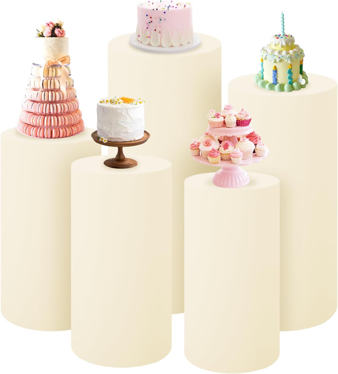 Amazon.com: Set of 5 Spandex Cylinder Pedestal Stand Covers Ivory Round ...