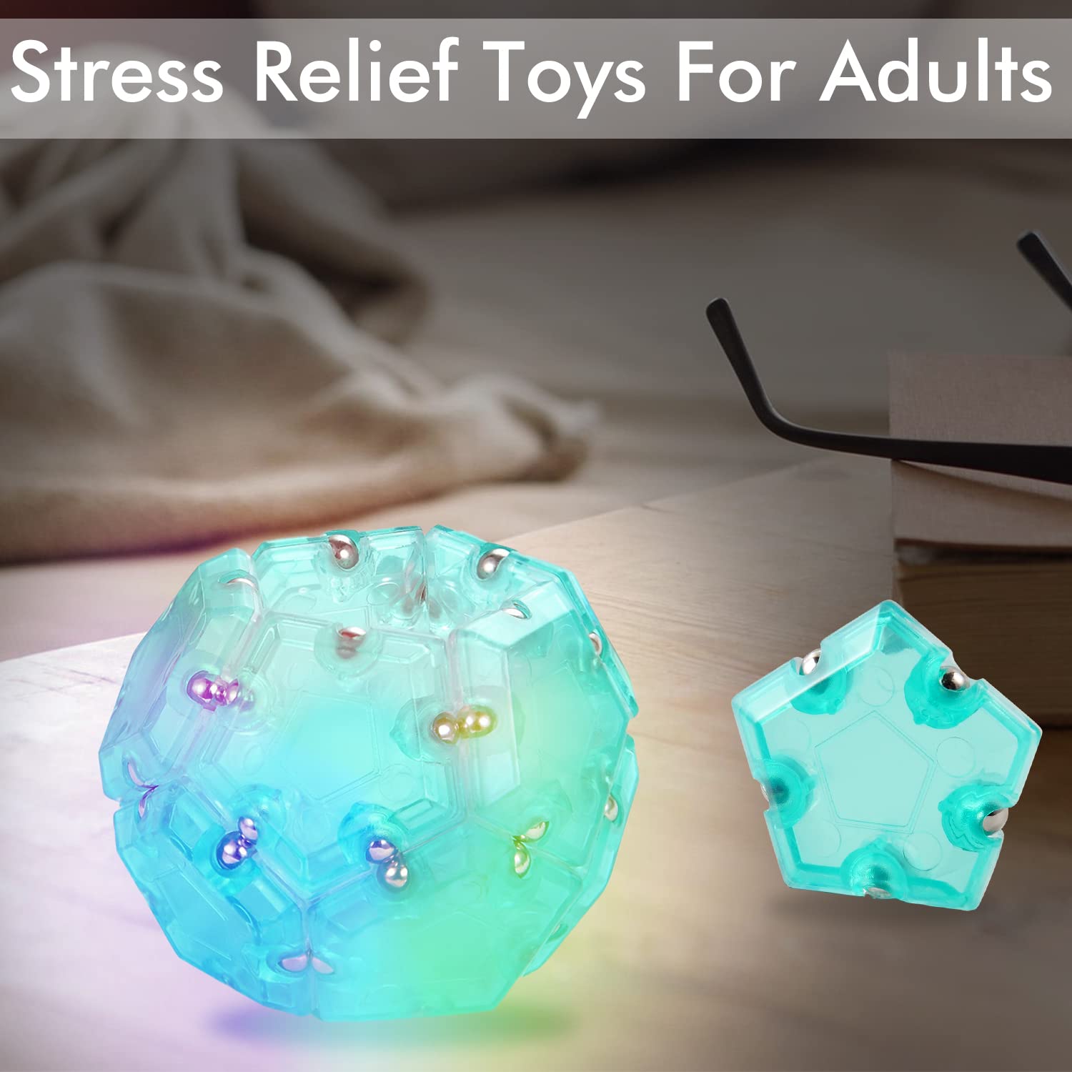 iCakper Flashing LED Light Fidget Sphere, Glow Stress Relief Desk Toys ...