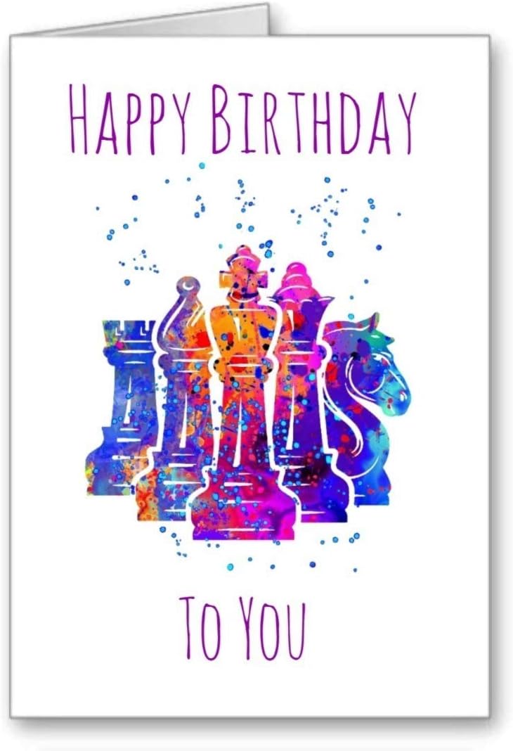 Chess Birthday Card Happy Birthday Watercolour effect (envelope ...