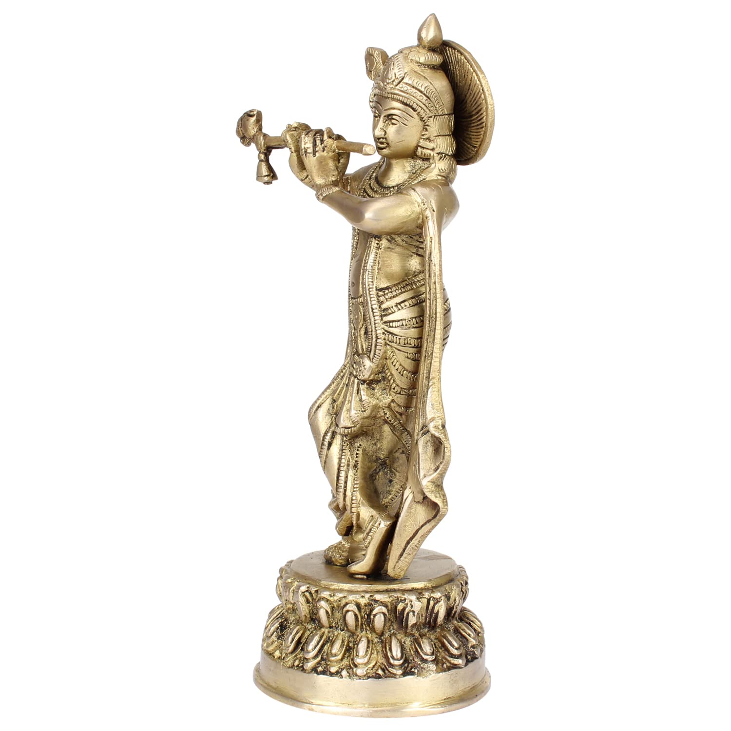 Buy ARTVARKO Brass Krishna Idol Statue Playing Flute for Puja Mandir ...
