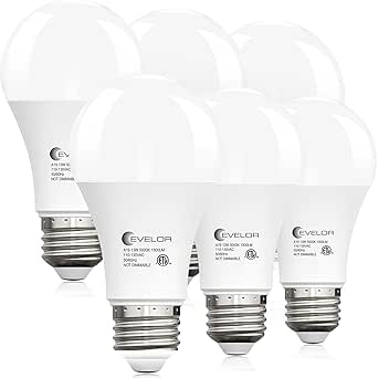 evelor 6-Packs A19 LED Light Bulbs,100 Watt Equivalent Daylight 5000K ...