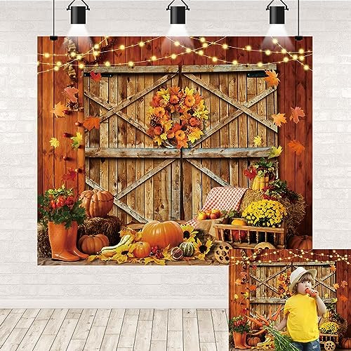 Amazon.com : Fall Thanksgiving Backdrop Rustic Wood Door Barn Autumn ...
