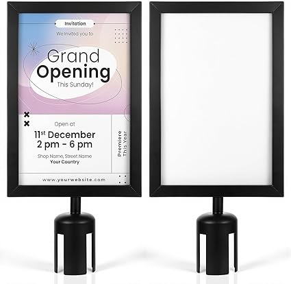 Amazon.com: SHENLIU 2 Pack Black Stanchion Sign Holder Frame, Double ...