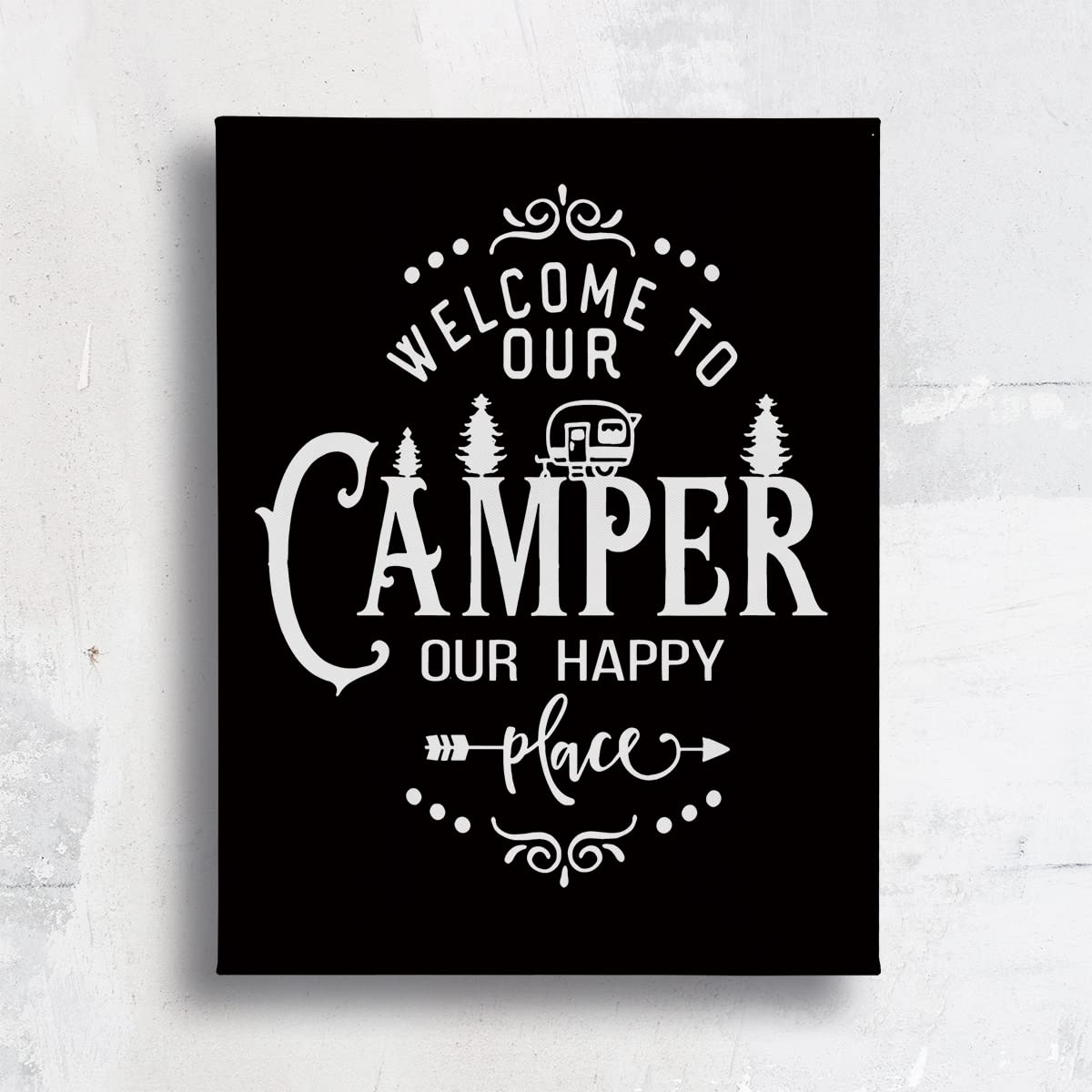 Amazon.com: Welcome To Our Camper Our Happy Place Canvas Wall Art ...
