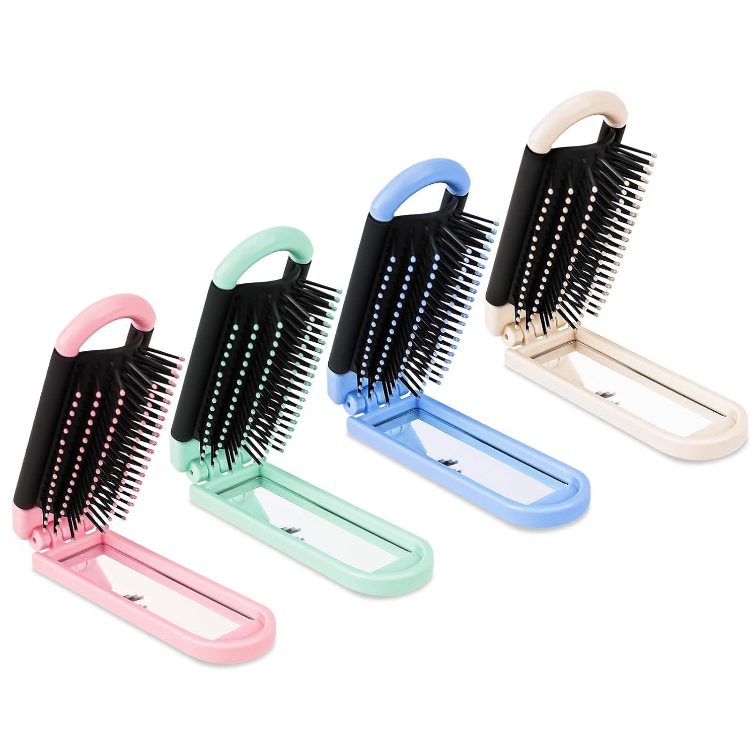 Amazon.com : 4 PCS Foldable Brush with Mirror Compact, Portable Travel ...