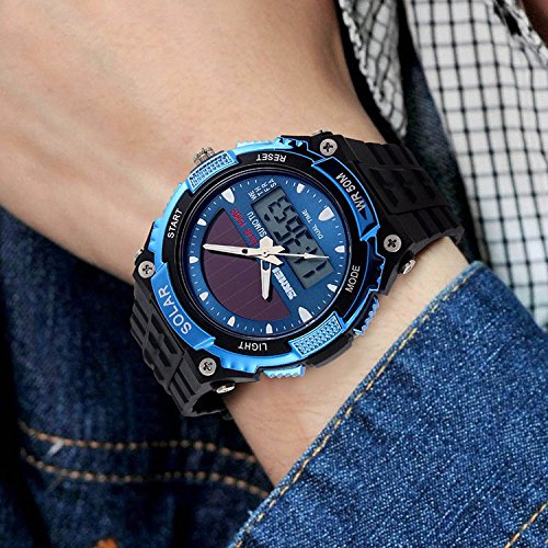 Buy Fanmis Men's Solar Powered Casual Quartz Watch Digital & Analog ...