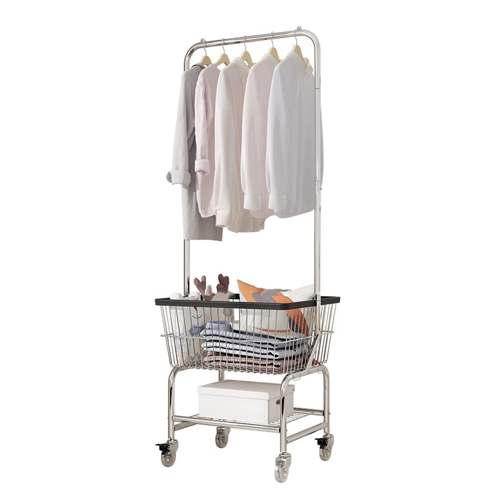 Amazon.com: Metal Rolling Laundry Cart Garment Rack, Laundry Hamper ...
