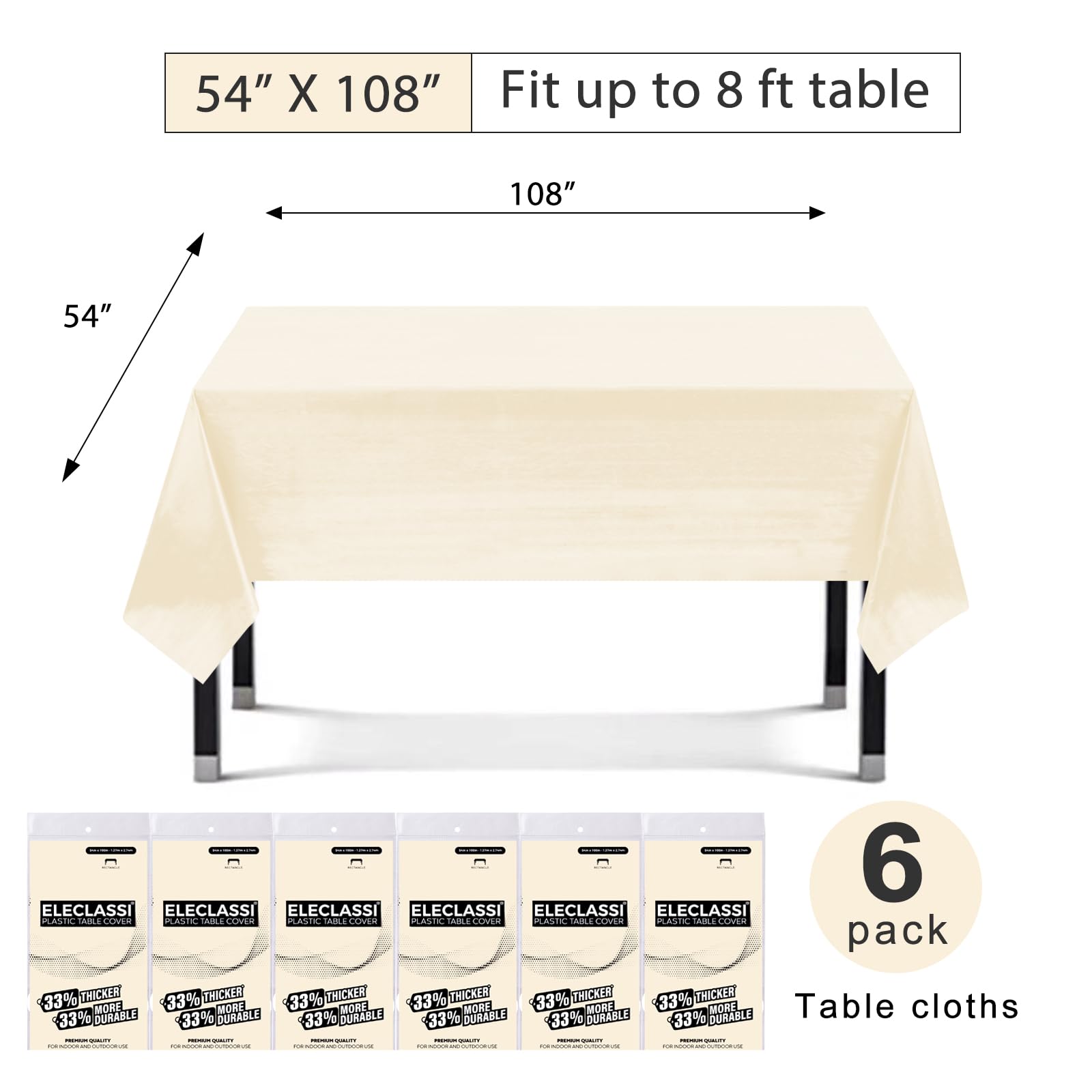 Ivory 6 Pack Premium Disposable Plastic Tablecloth 54 x 108 In ...
