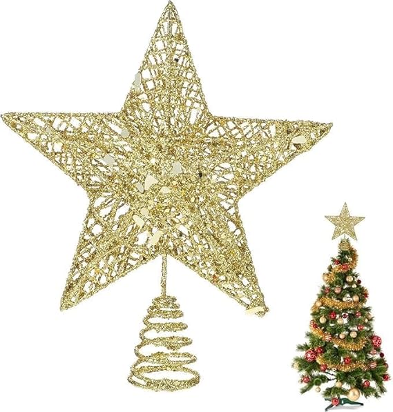 Amazon.com: BESTONE Glittering Hollow Small Star Christmas Tree Topper ...
