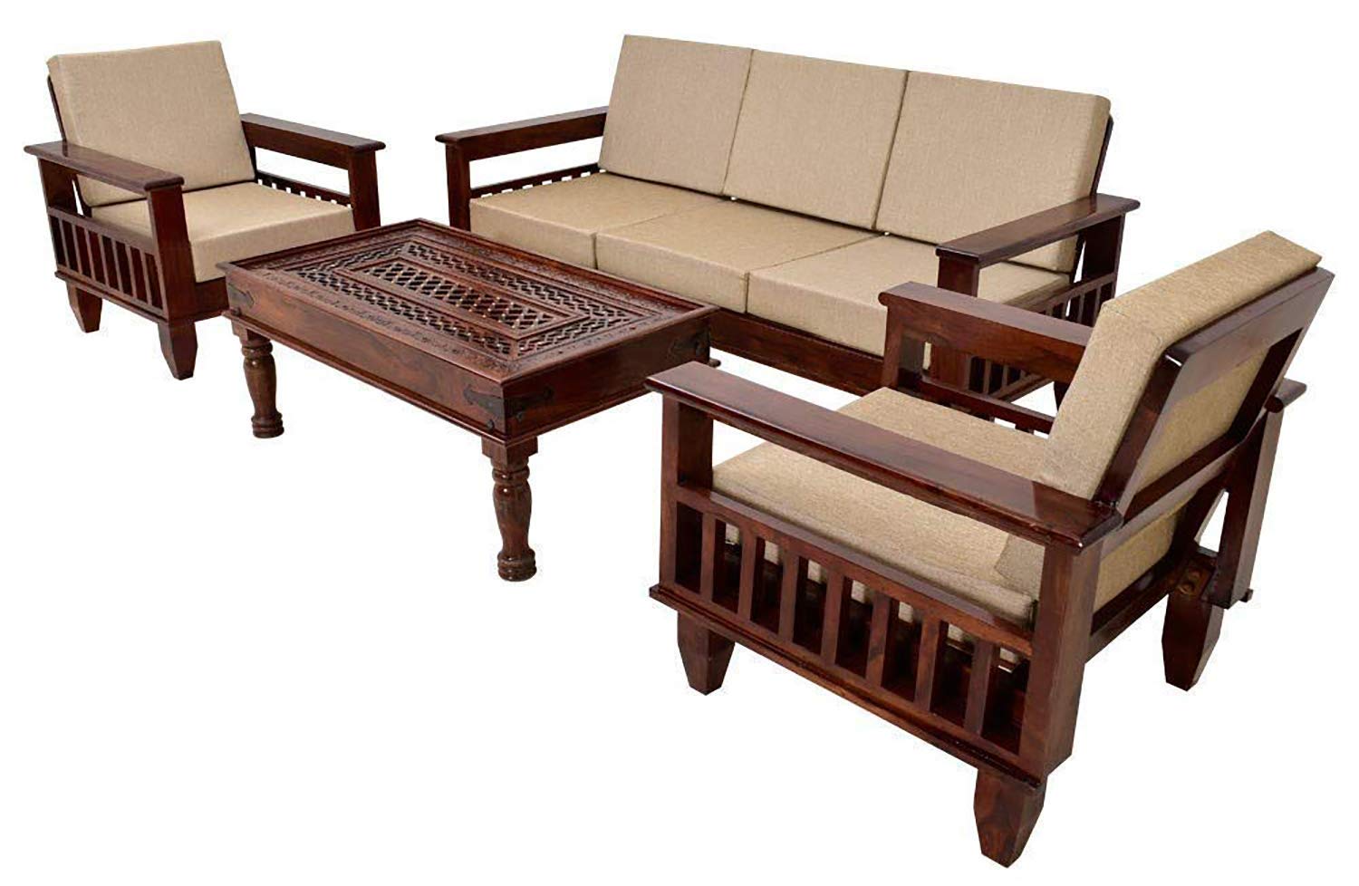 Tulsi Art WOODTREND Solid Sheesham Wood 5 Seater Furniture Sofa Set ...