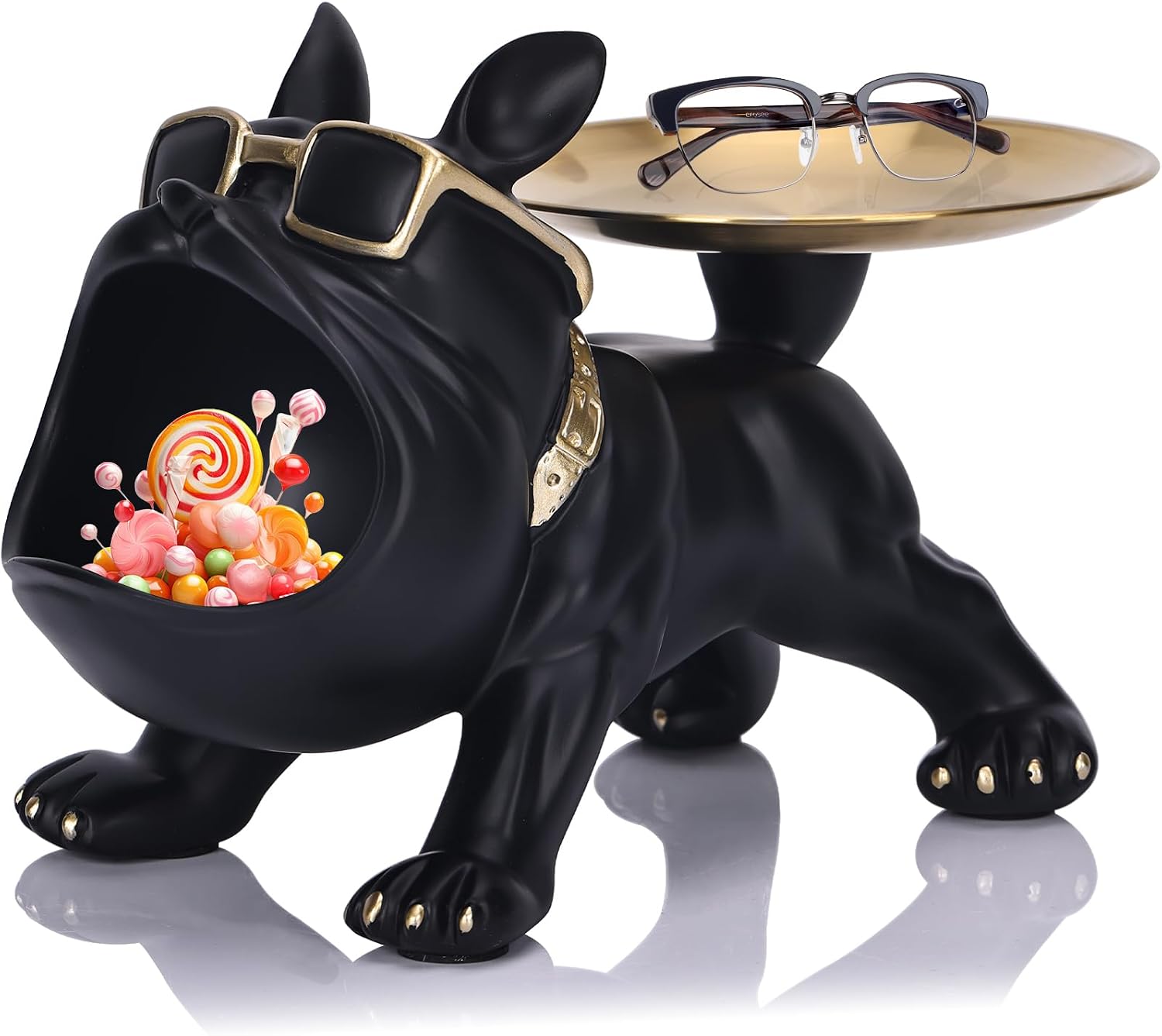 Amazon.com: Black Bulldog Tray Statue Cool Bulldog Storage Decoration ...