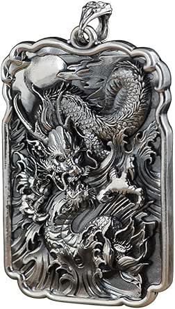 Vintage Black Solid 990 Sterling Silver Chinese Dragon Pendant Asian ...