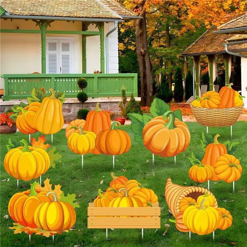 Amazon.com : 9 Pcs Fall Yard Sign Pumpkin Yard Stakes Thanksgiving ...