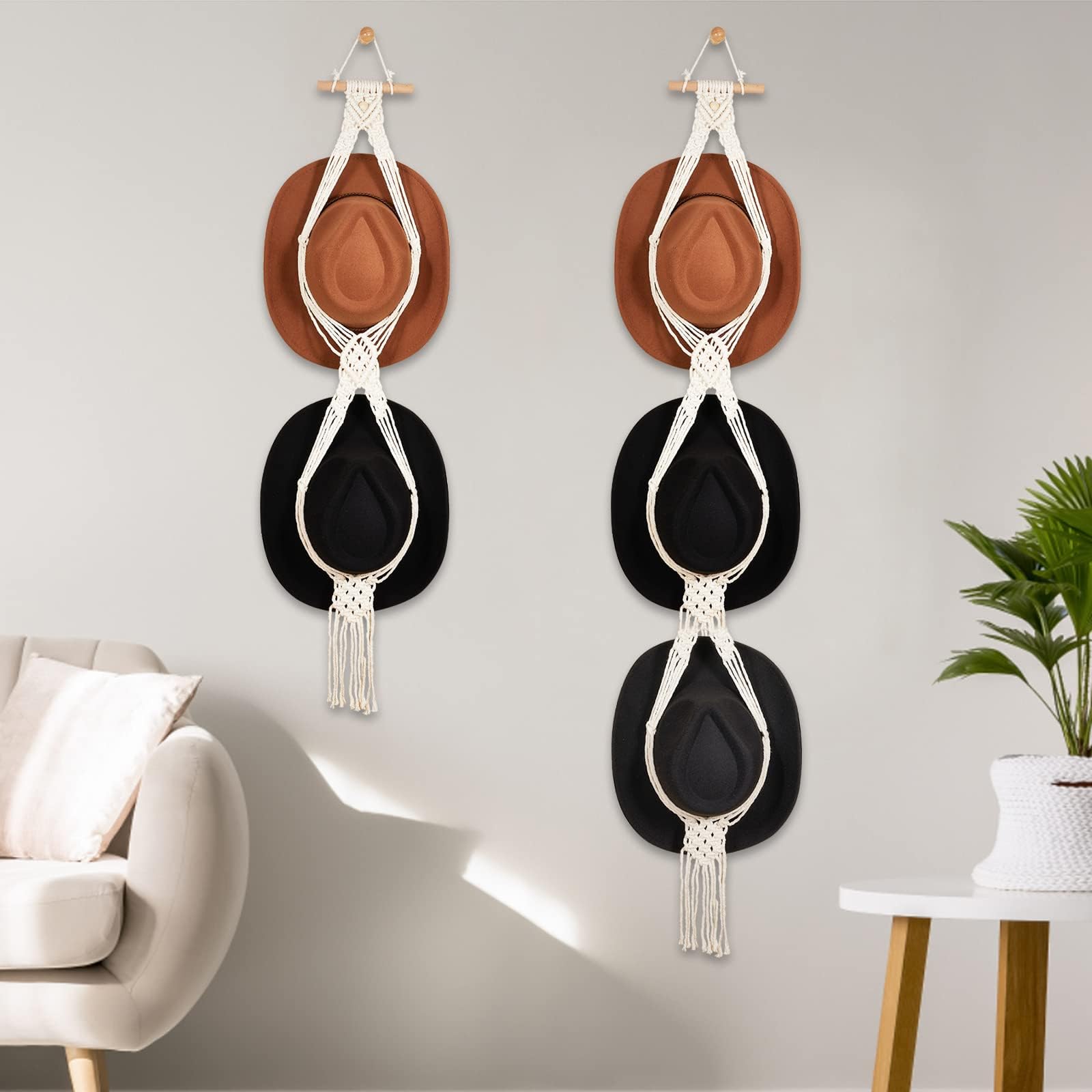 Amazon.com: Macrame Hat Hanger for Wall Mount, 2 Pieces Boho Hat Rack ...