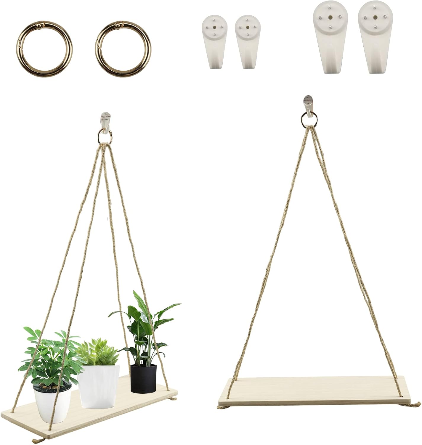 JustYit 2 Pieces Hanging Shelves for Wall Floating Shelf Hemp Rope ...