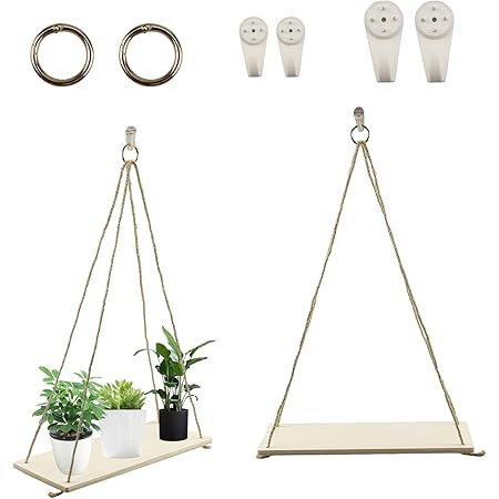 Rustic Shelf 2 Pcs Wooden Floating Shelves with String Rope Hanging ...