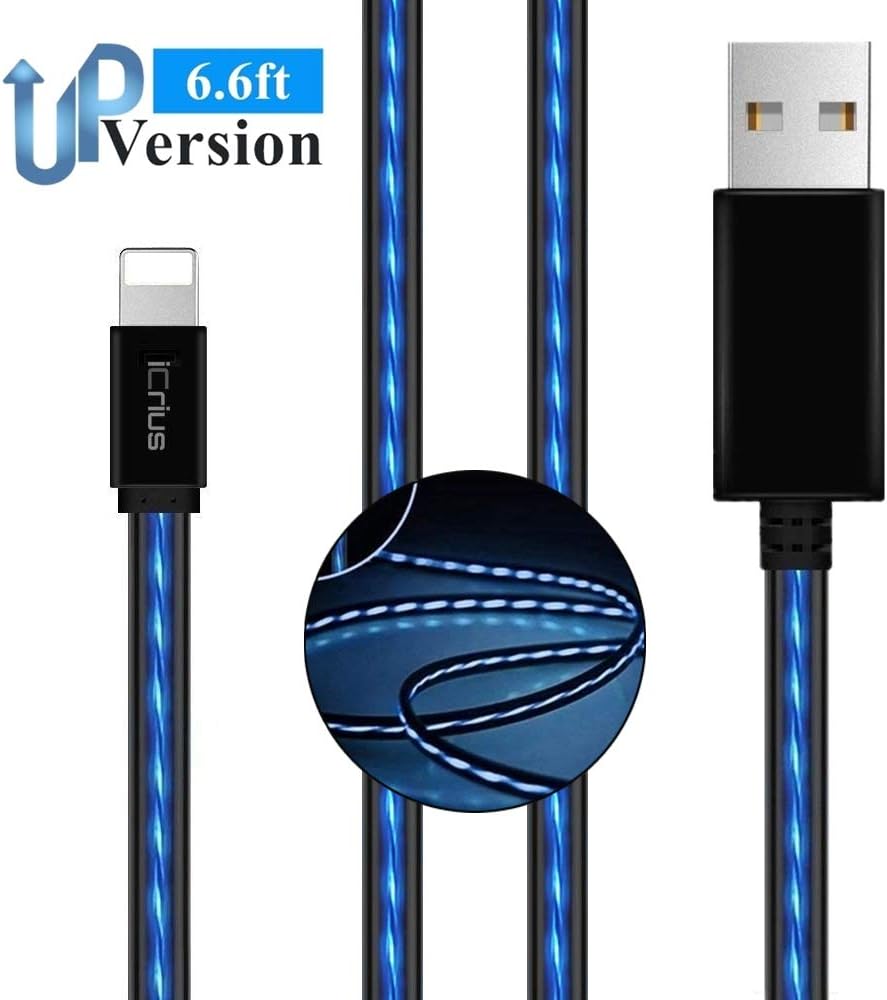 Amazon.com: LED Phone Charger Cable, iCrius 6.6ft Visible Flowing EL ...