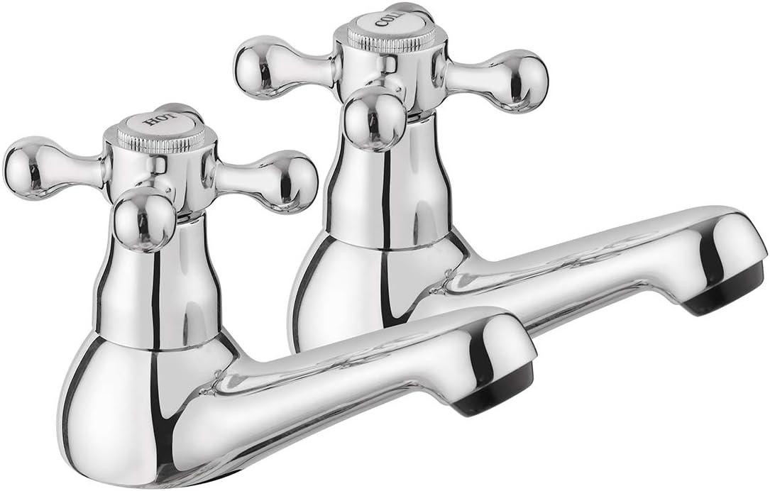 Traditional Basin Taps Pair Hot and Cold for Bathroom Sink Victorian ...