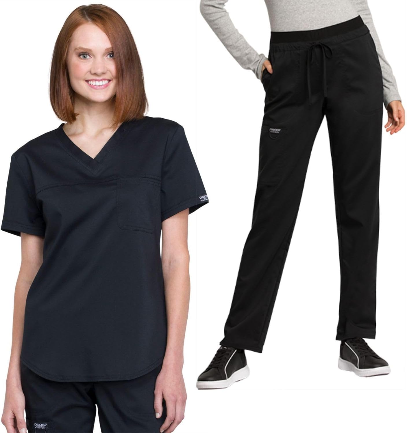 Amazon.com: Cherokee Scrub Set for Women V-Neck Tuckable Scrub Top ...