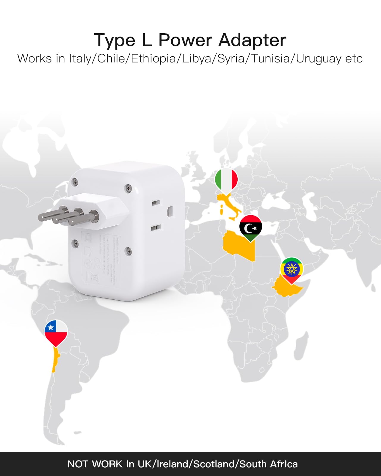 Snapklik.com : 2 Pack Italy Travel Plug Adapter, Type L Italy Power Adapter