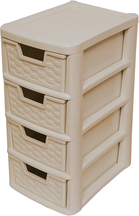SIDSONS 4 Drawer Plastic Storage Drawer Unit Tiny Tower Rattan Effect ...