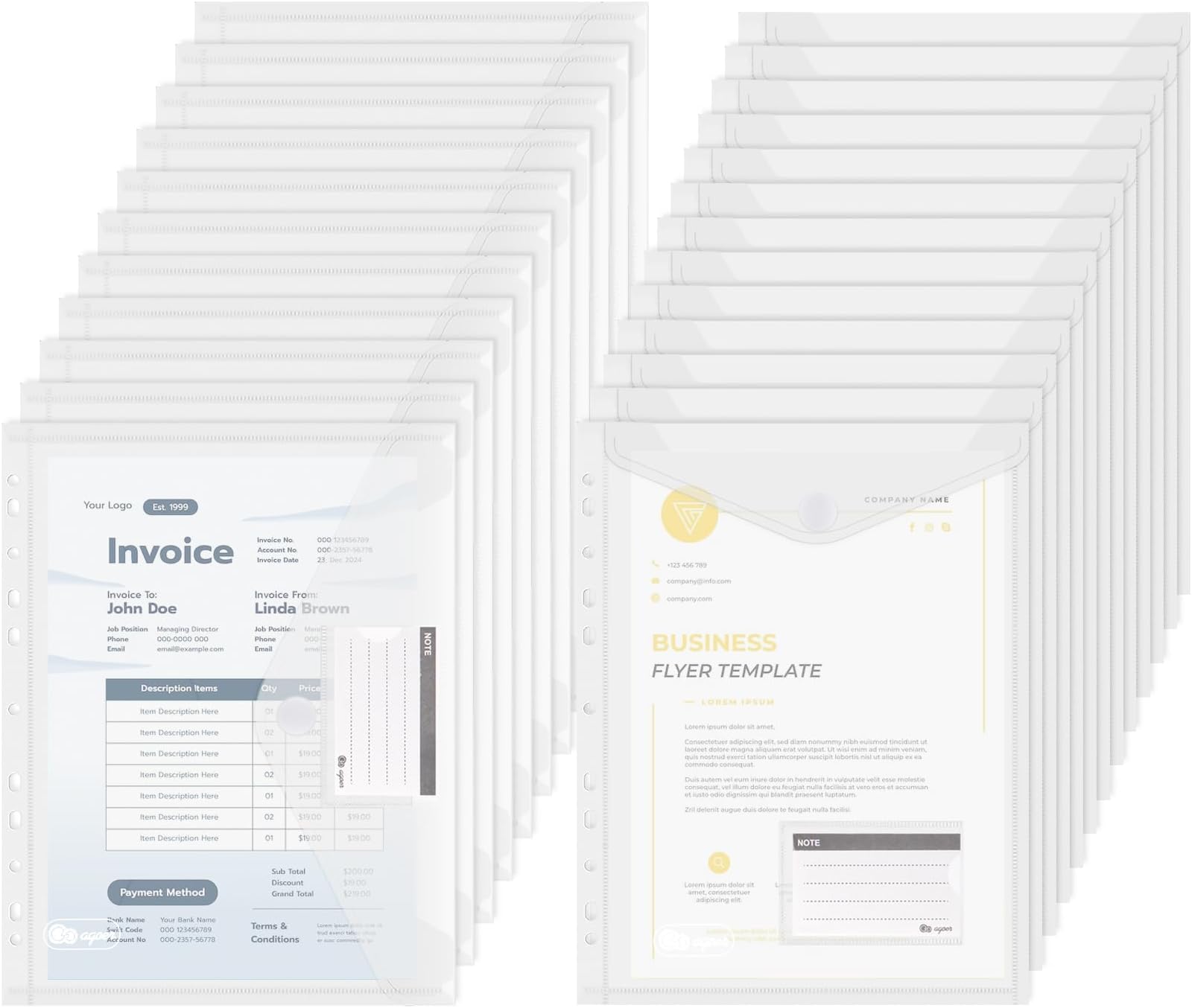 Agoer Clear Plastic Wallets A4 Poly Pockets,Top & Side Opening Document ...