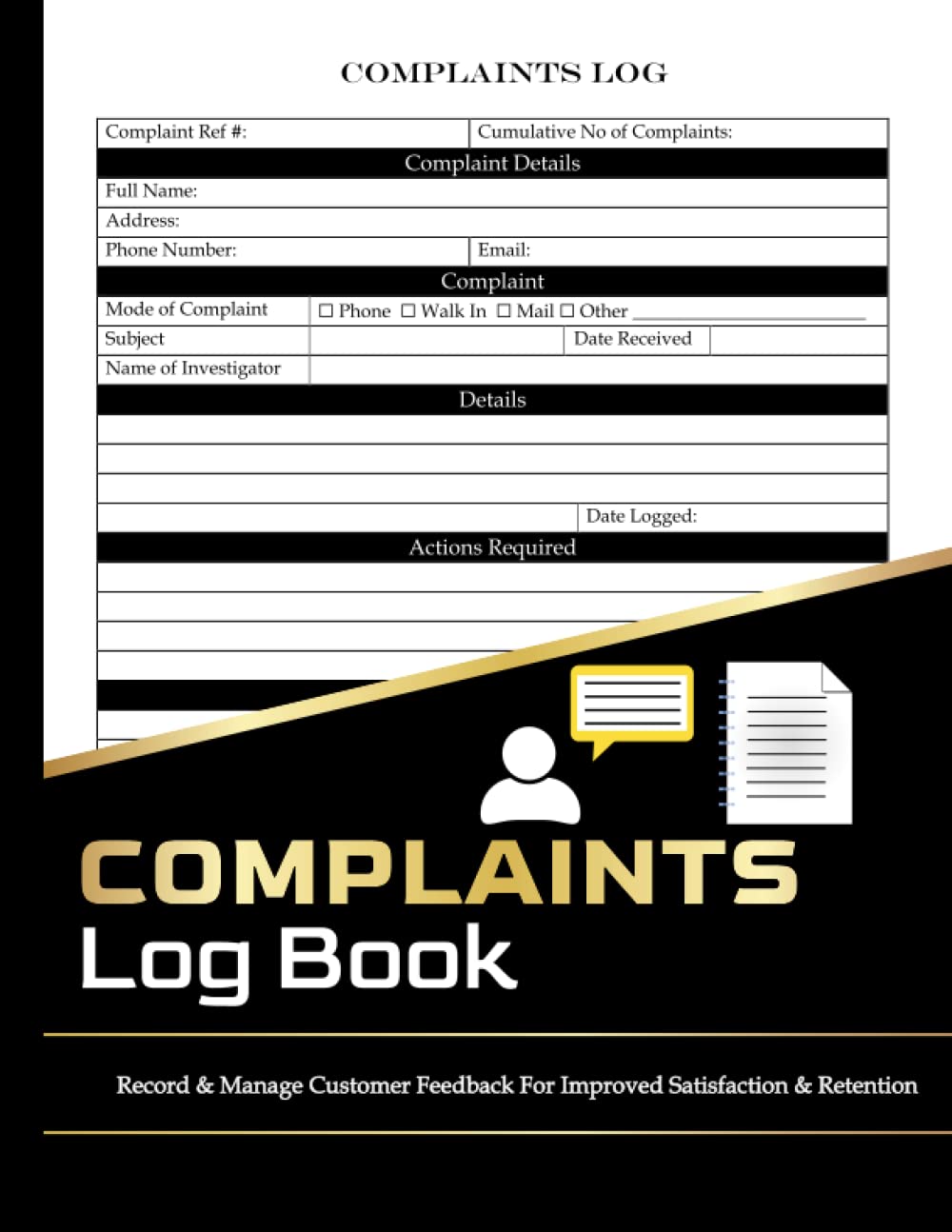 Complaints Log Book: Customer Complaints Book To Record and Keep Track ...