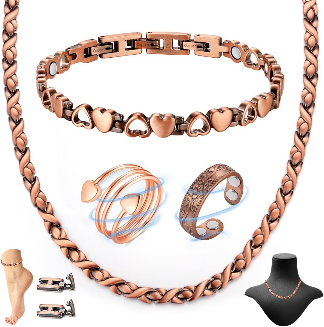 Amazon.com: Vicmag 4PCS Magnetic Copper Necklace Anklet Ring Set for ...