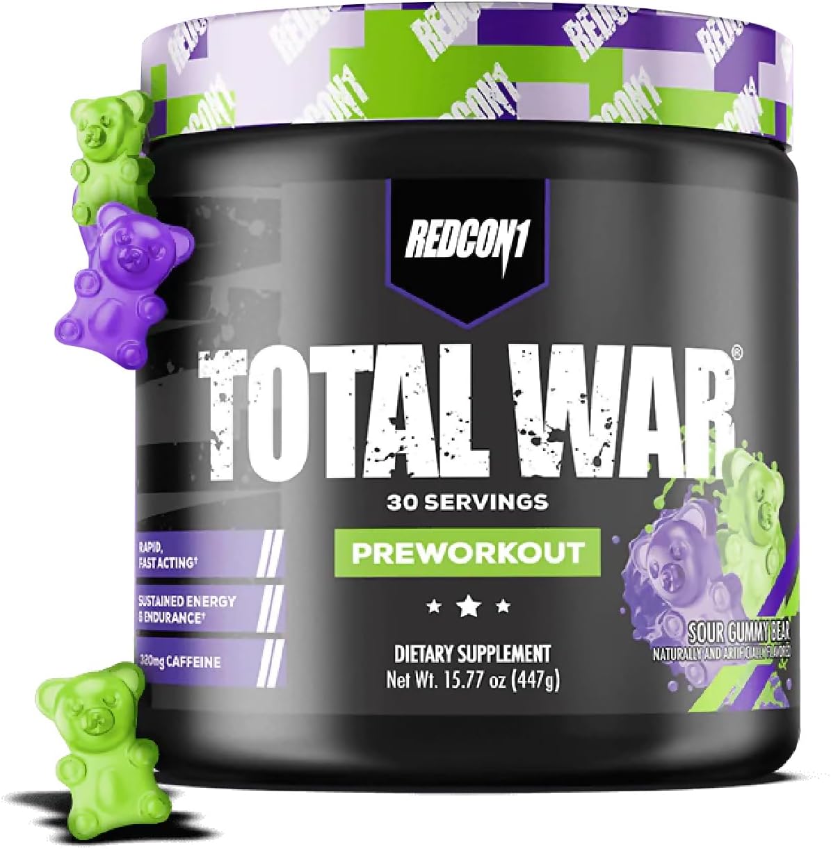 Redcon1 Total War Pre-Workout Powder - Sour Gummy Bear, Sour Gummy Bear ...