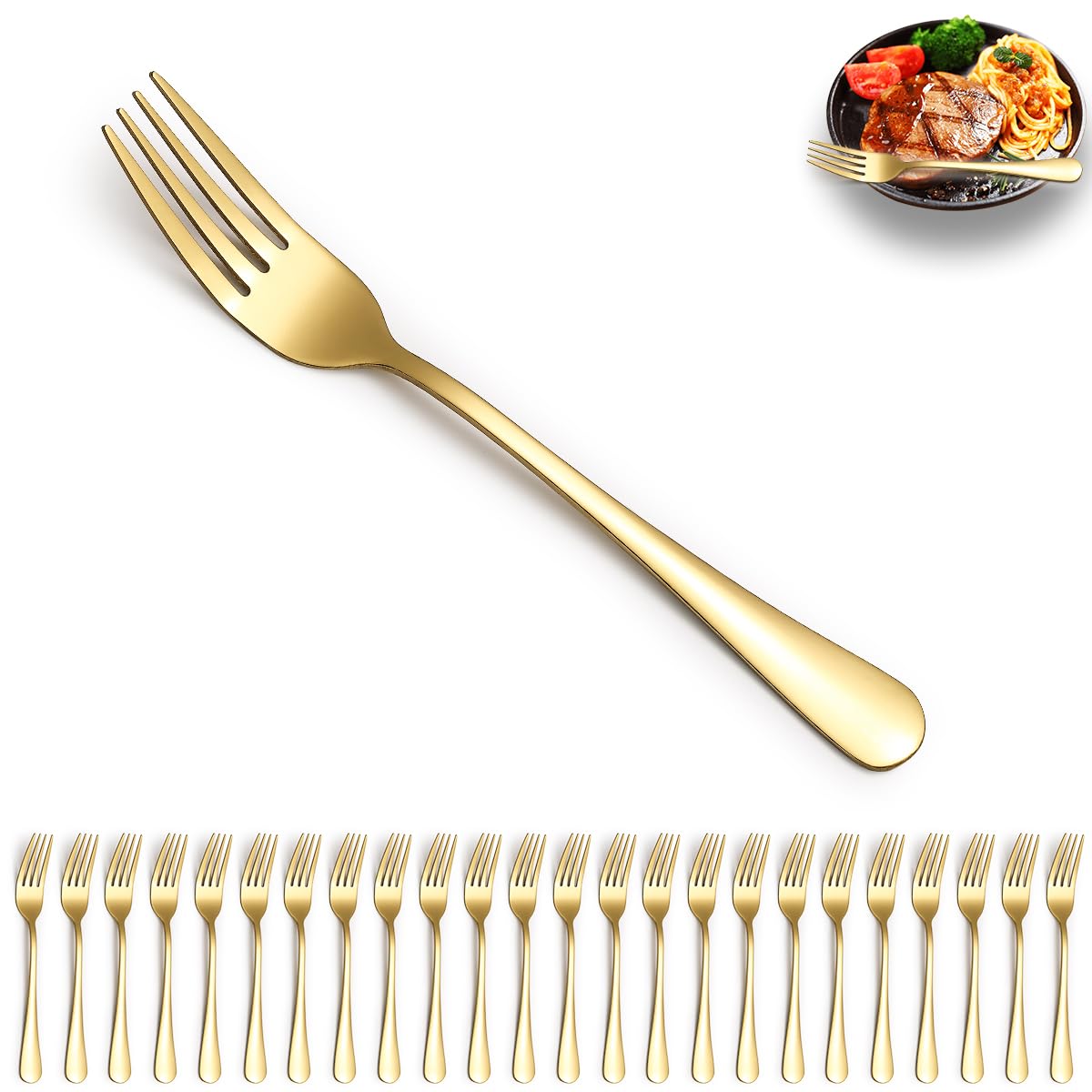 Amazon.com: ReaNea Gold Dinner Forks 24 Pieces, Stainless Steel Titanium Gold Plating Table ...