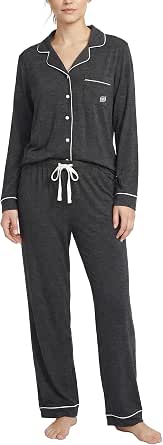 BORN Soft Button Up Pajamas for Women, Long Sleeve Button Down Pajama ...