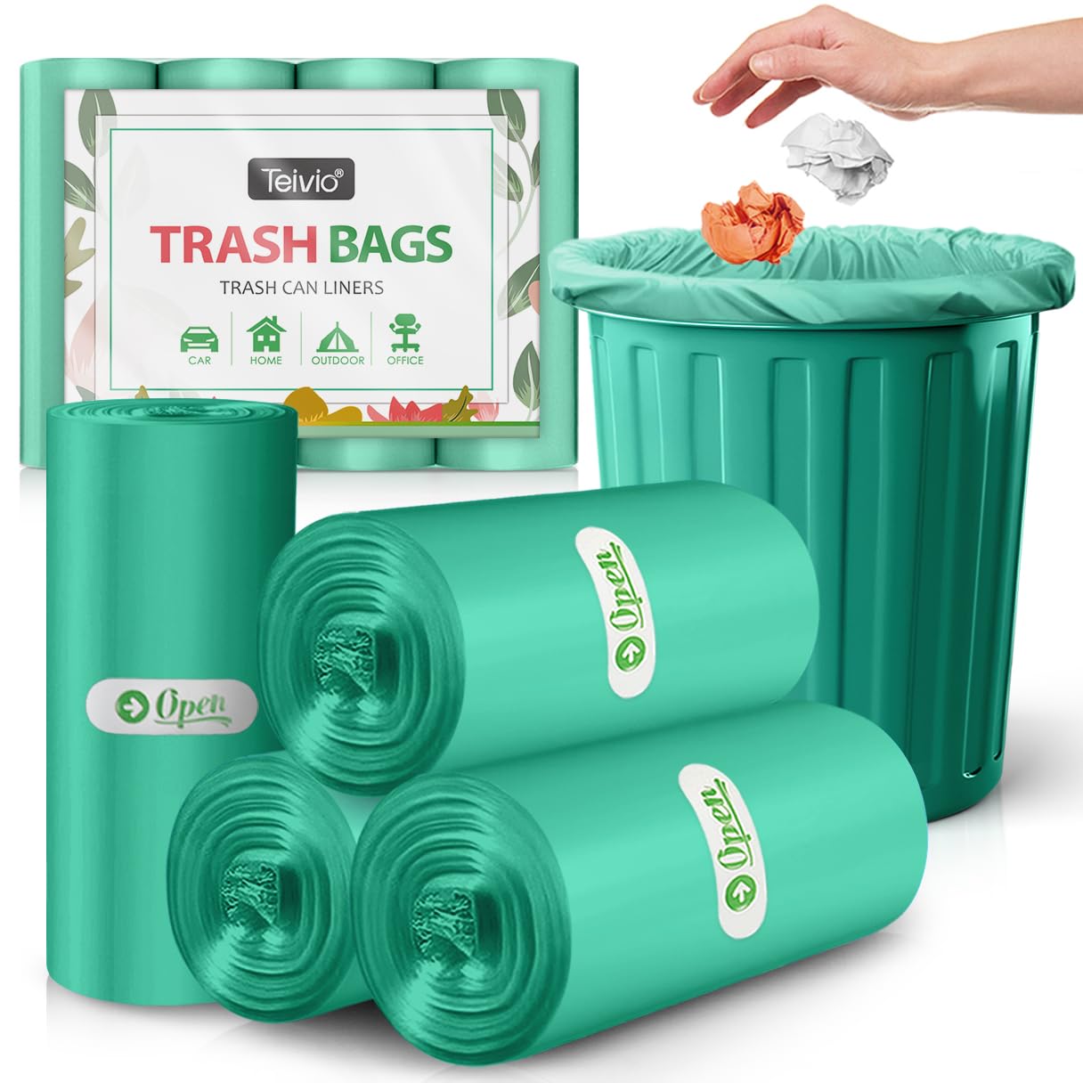 Amazon.com: 2 Gallon 80 Counts Strong Trash Bags Garbage Bags by Teivio ...