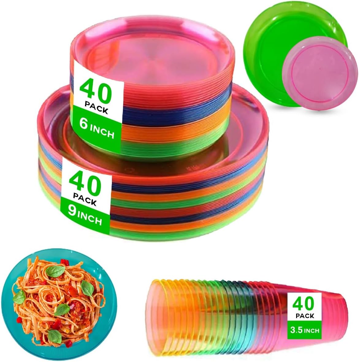 Amazon.com: 240 Pieces Disposable Rainbow Tableware Colorful Dinnerware ...