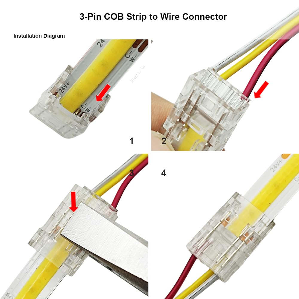 Snapklik.com : 3-Pin LED Strip Connector 12mm, Solderless Clip For COB ...
