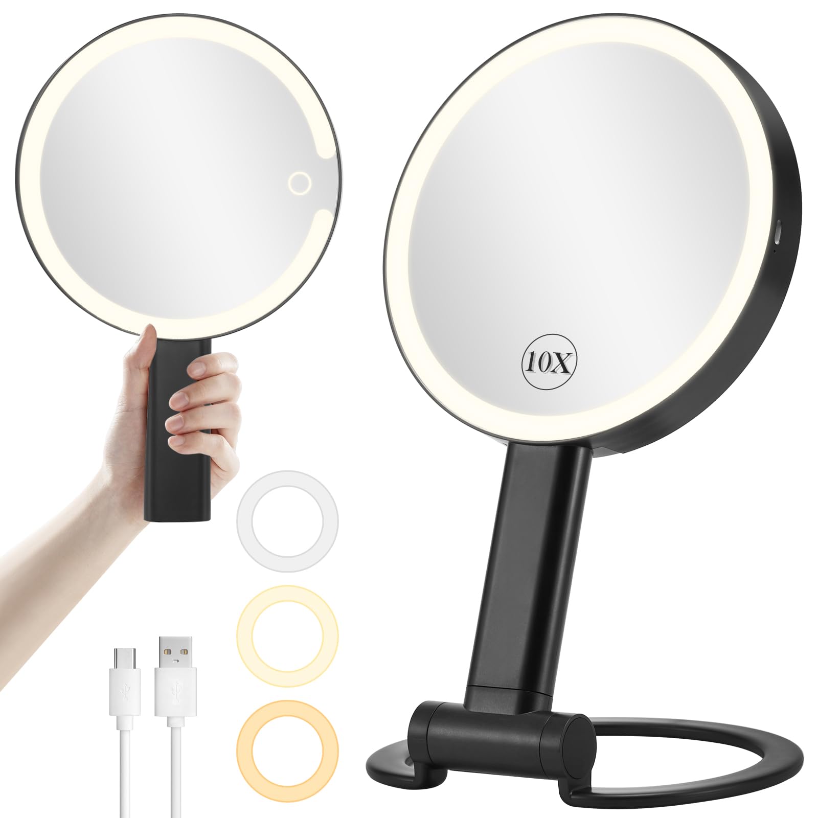 Amazon.com: Travel Makeup Mirror with Lights, Rechargeable 1X/10X ...