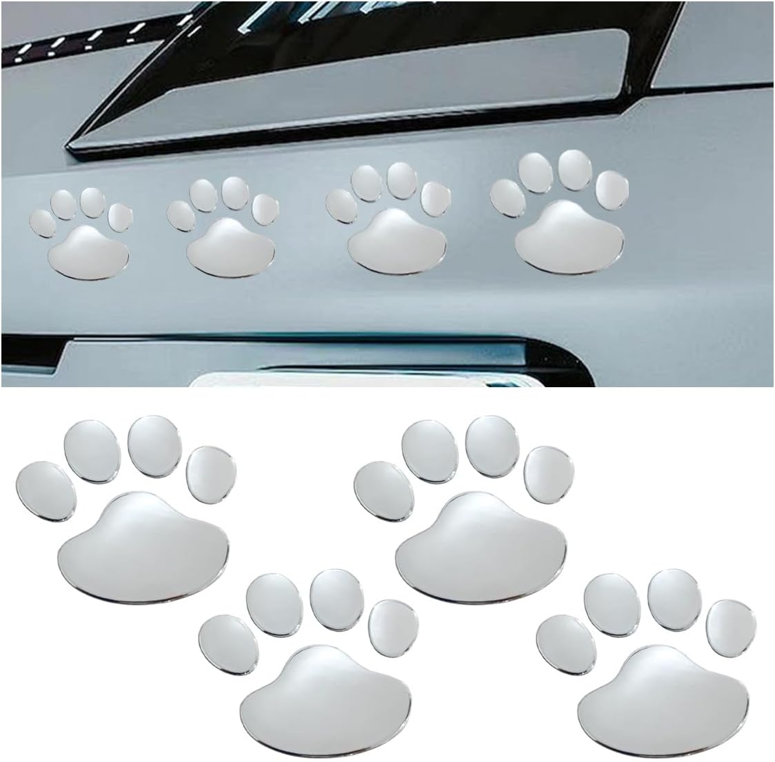 Amazon.com: 4PCS 3D Chrome Dog Paw Footprint Car Sticker, Waterproof ...